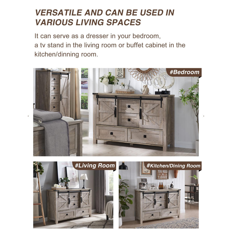 Gracie Oaks Terramuggus 48"W Farmhouse Chest of Drawers, Bedroom Dresser with 4 Drawers ...